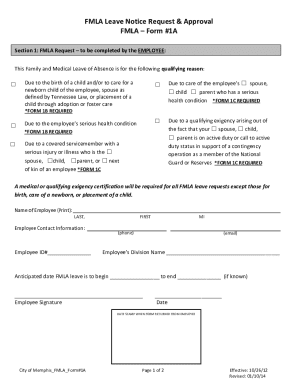 Fillable Online Fmla Form #1a Fax Email Print - pdfFiller