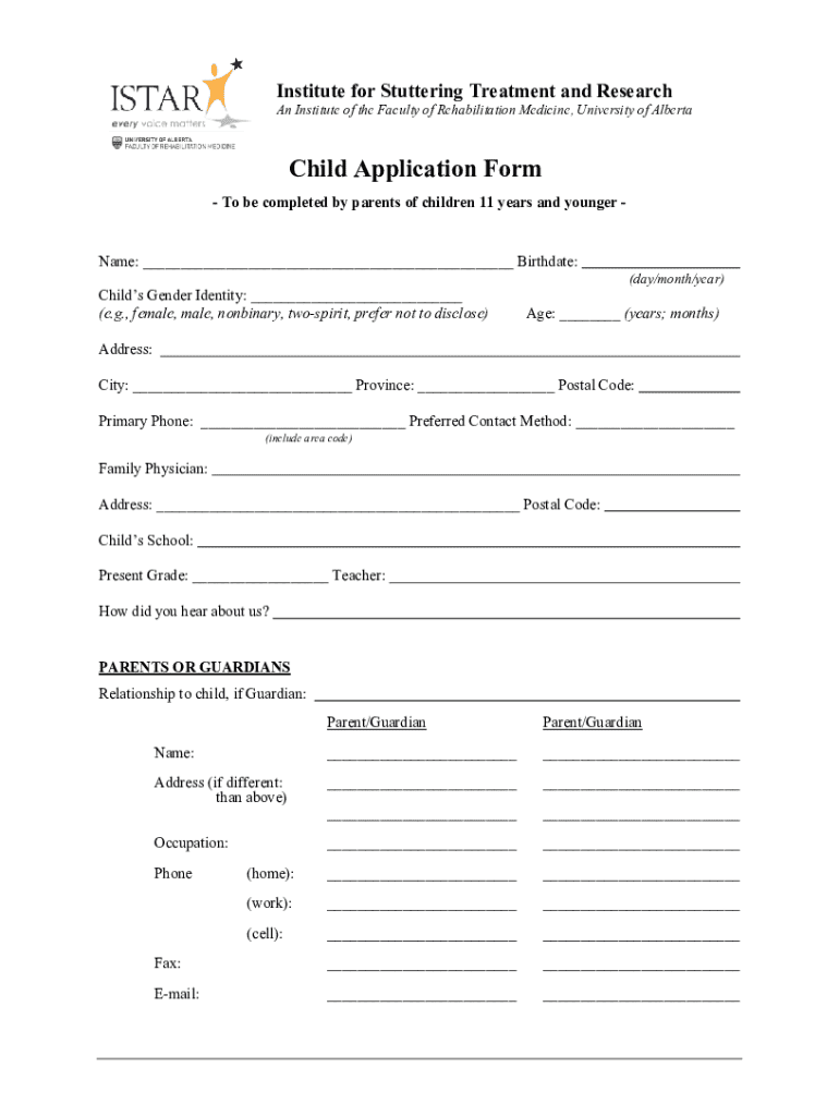 Fillable Online Institute for Stuttering Treatment and Research - Child ...