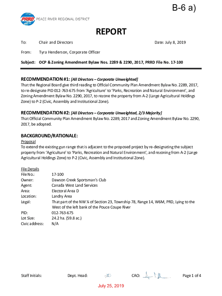 Fillable Online Ocp & Zoning Amendment Bylaw Nos. 2289 & 2290, 2017 Fax Email Print - pdfFiller
