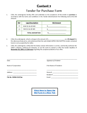 Fillable Online Tender Offer for Land Purchase Fax Email Print - pdfFiller