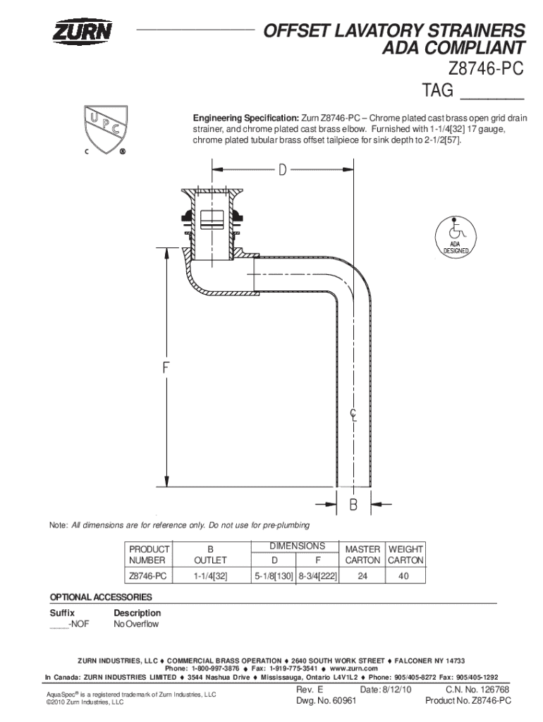 Fillable Online Ada Compliant Offset Lavatory Strainer Fax Email Print ...