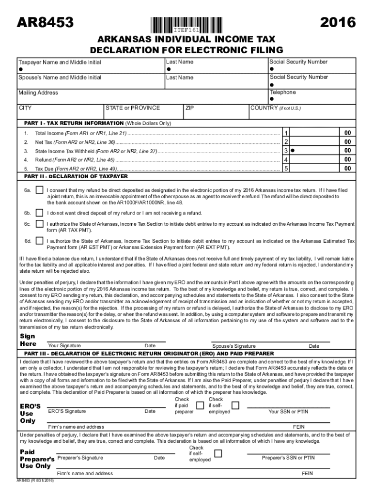 Fillable Online Arkansas Individual Income Tax Declaration for ...
