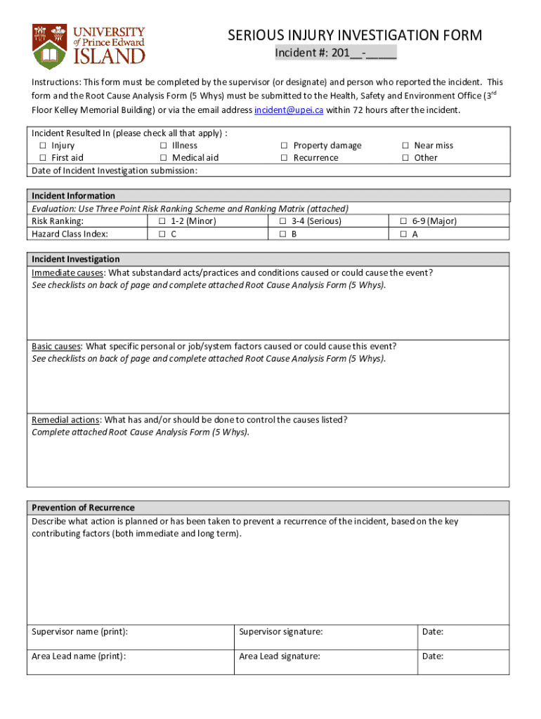 Fillable Online Serious Injury Investigation Fax Email Print - pdfFiller