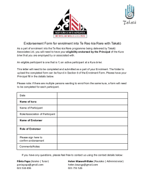 Fillable Online Te Reo Kia Rere Enrolment Endorsement Form Fax Email Print - pdfFiller