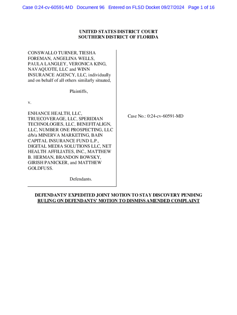 Fillable Online Defendants' Motion to Stay Discovery Fax Email Print ...