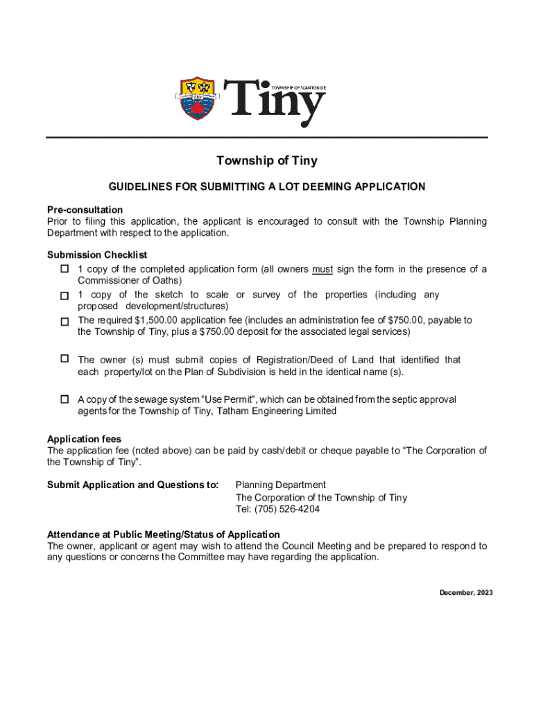 Fillable Online Application to Deem Lots on a Registered Plan of ...