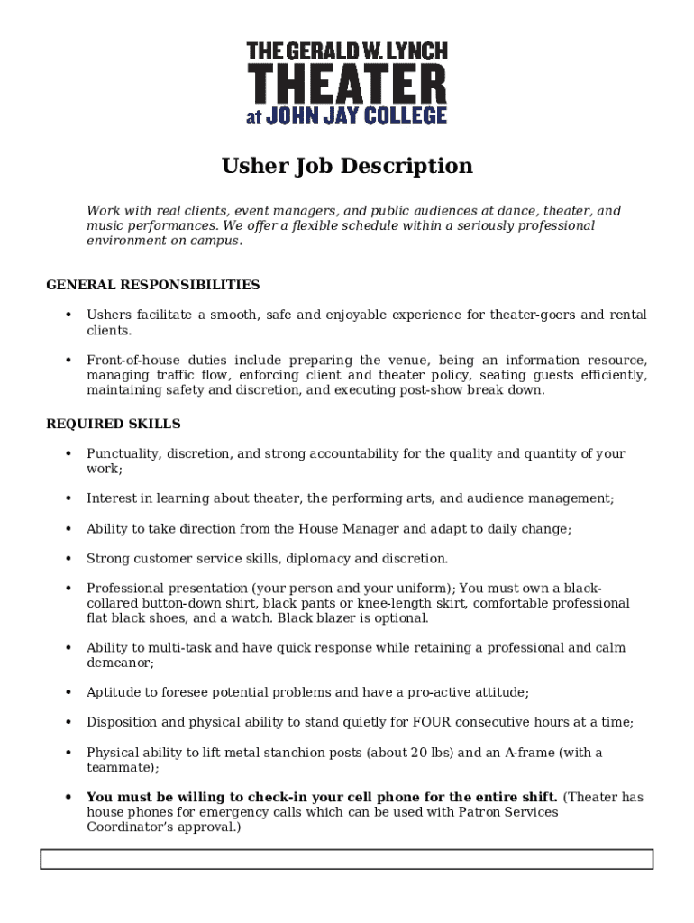 ushers application Doc Template | pdfFiller