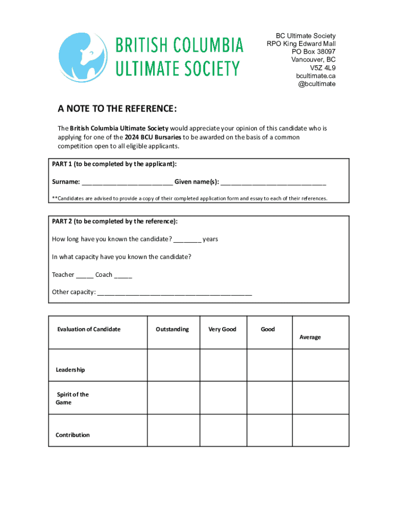 Fillable Online 2024 Bcu Bursary Reference Request Fax Email Print ...