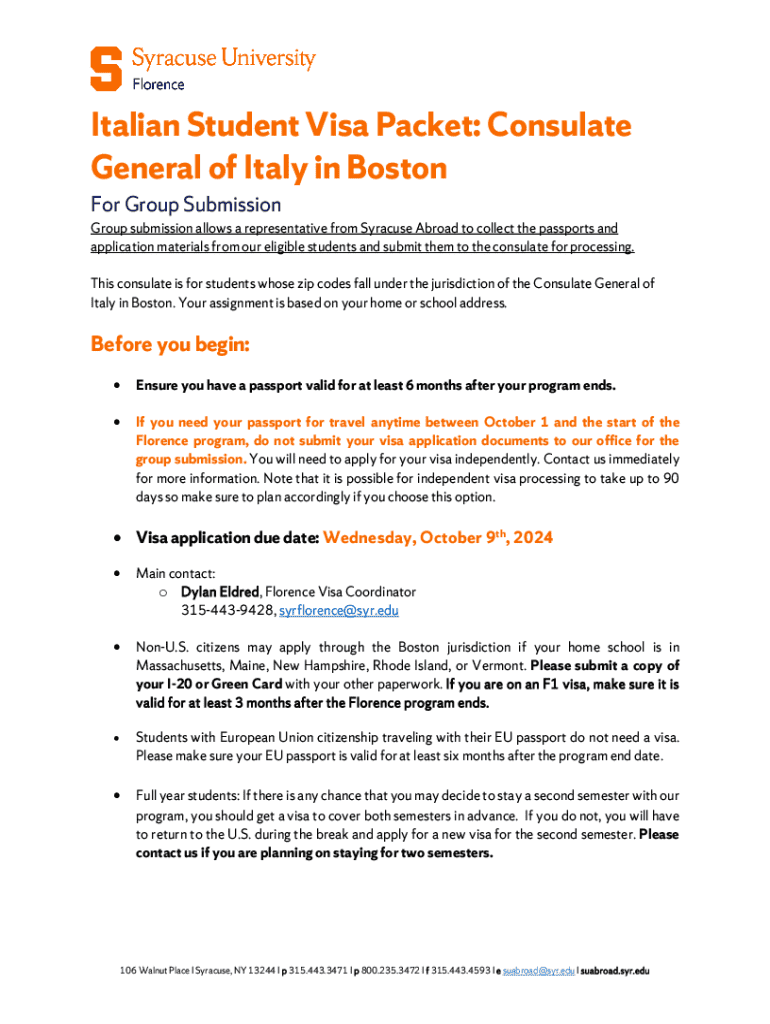 Fillable Online Fillable Online suabroad syr Italian Consulate: Boston ...