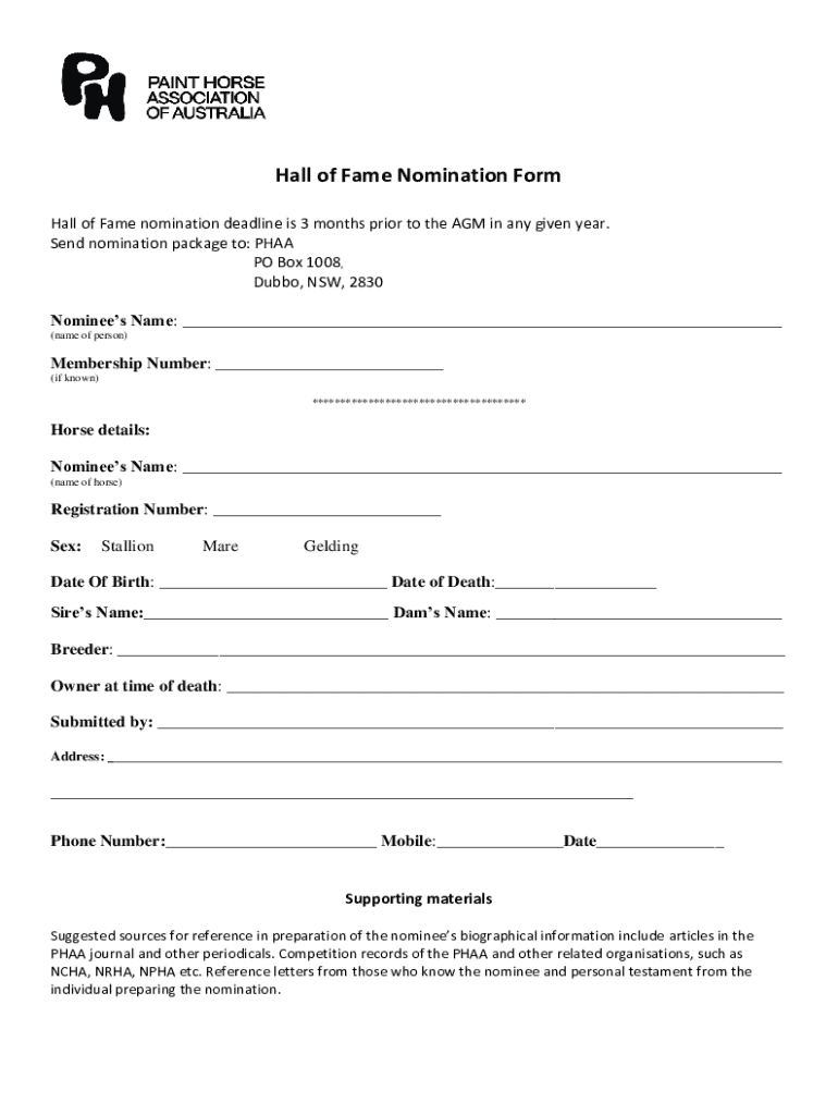 Fillable Online 2024 NBCA Hall of Fame Inductee Nomination Form Fax ...