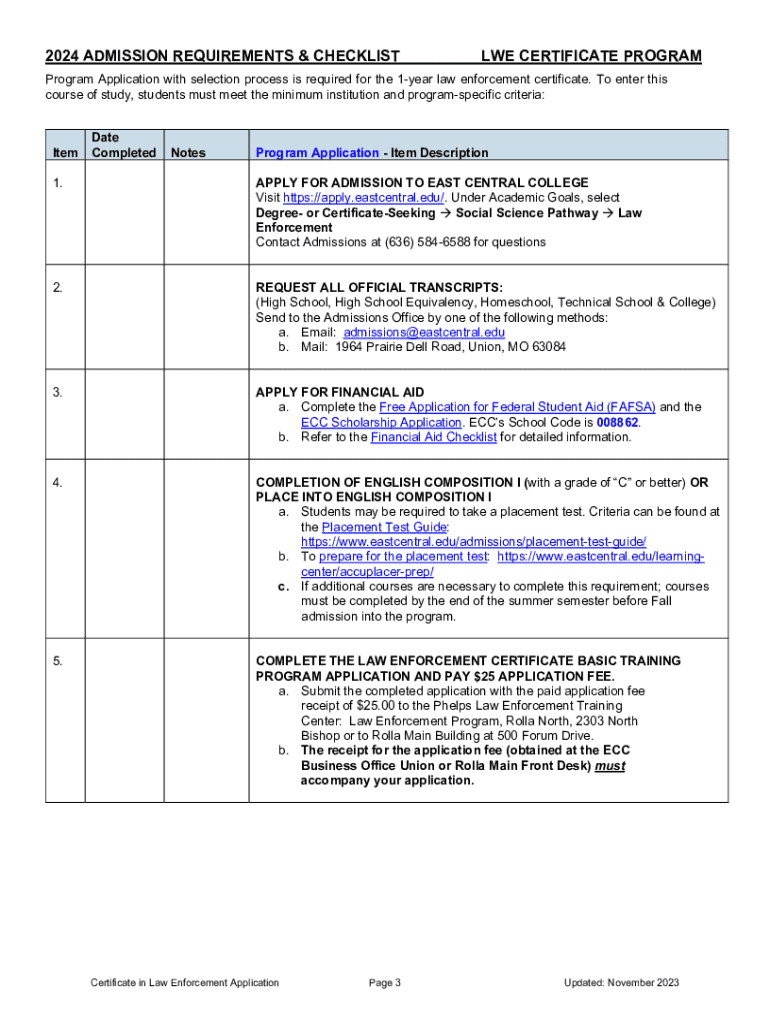 Fillable Online Certificate in Law Enforcement Basic Training Program ...