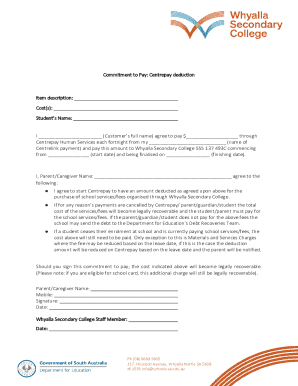 Fillable Online Commitment to Pay: Centrepay Deduction Fax Email Print ...