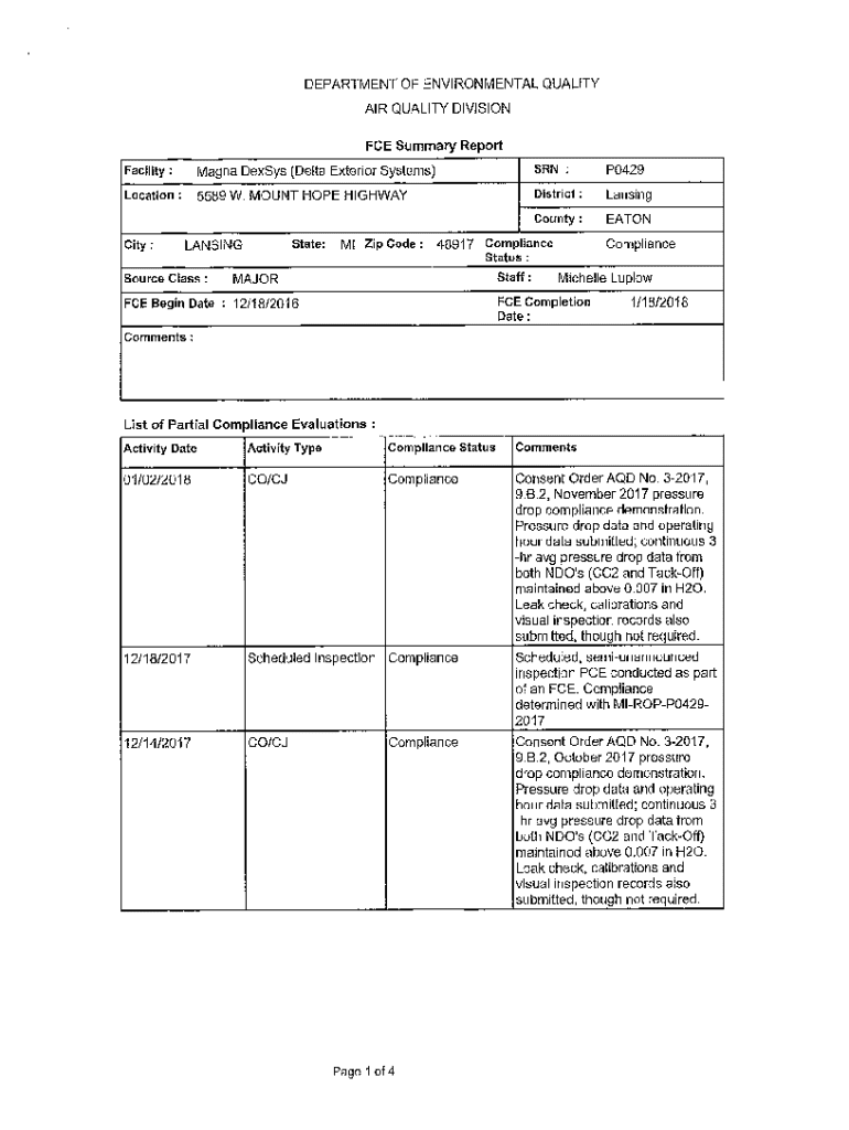 Fillable Online FCE Summary Report Magna DexSys (Delta Exterior Systems ...