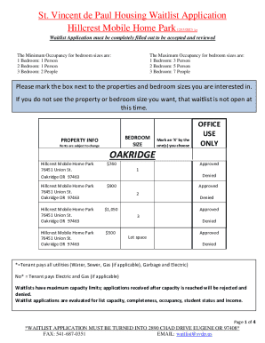 Fillable Online St. Vincent De Paul Housing Waitlist Application - Hillcrest Mobile Home Park ...