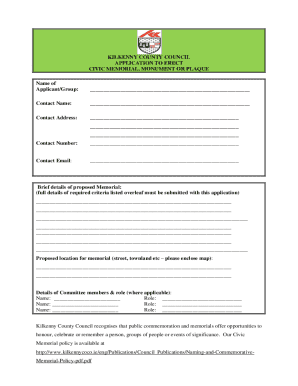 Fillable Online Civic Memorial Application Form Fax Email Print - pdfFiller
