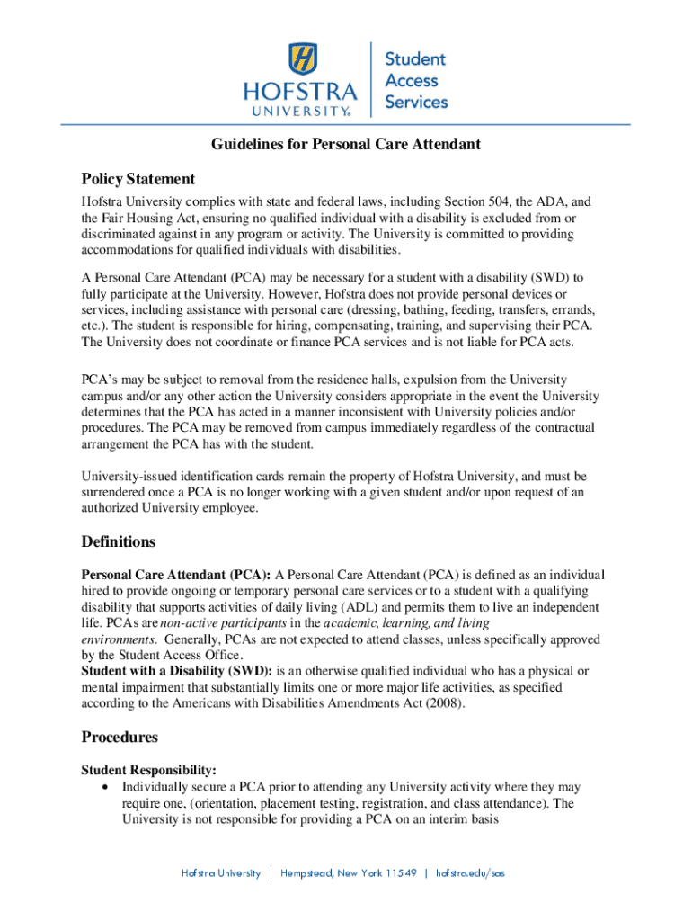 Fillable Online Guidelines for Personal Care Attendant and Attestation ...