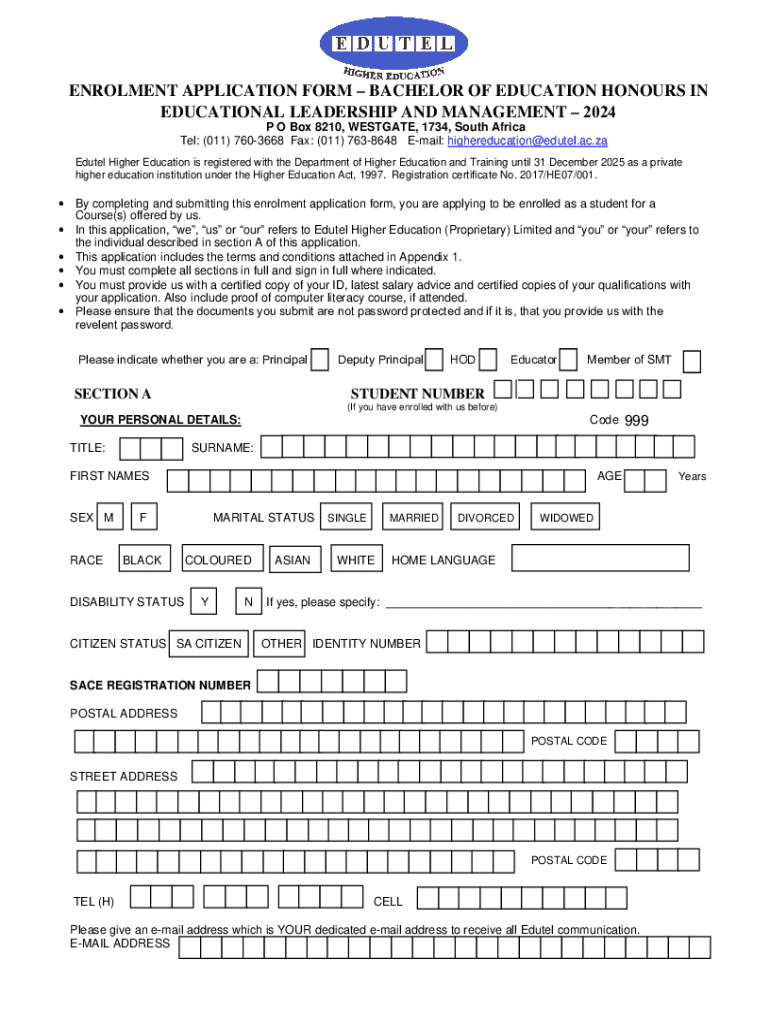 Fillable Online Bachelor of Education Honours in Educational Leadership and Management – 2024 ...