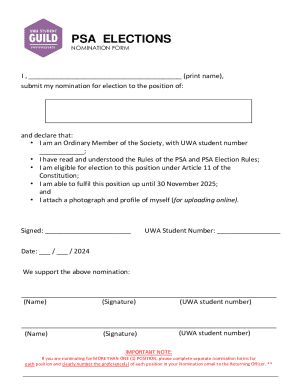 Fillable Online Psa Elections Nomination Form Fax Email Print - pdfFiller