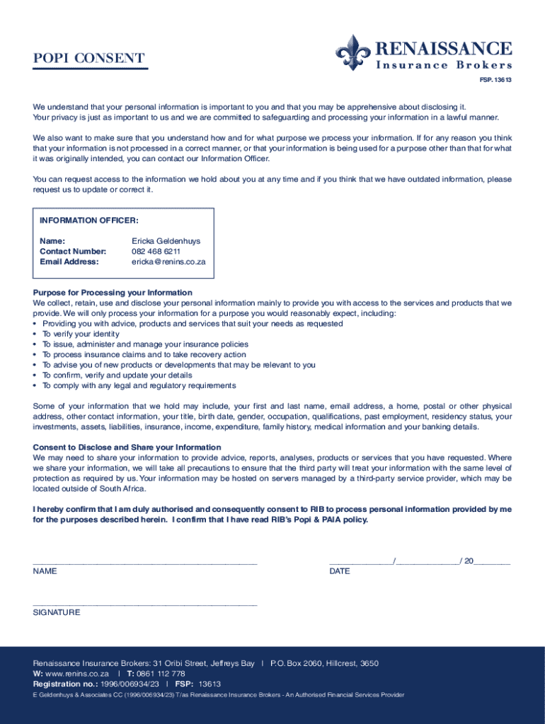 Fillable Online Consent, POPI and other legal requirements Fax Email ...