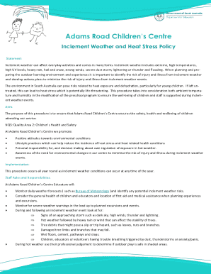 Fillable Online Inclement Weather and Heat Stress Policy at Adams Road ...