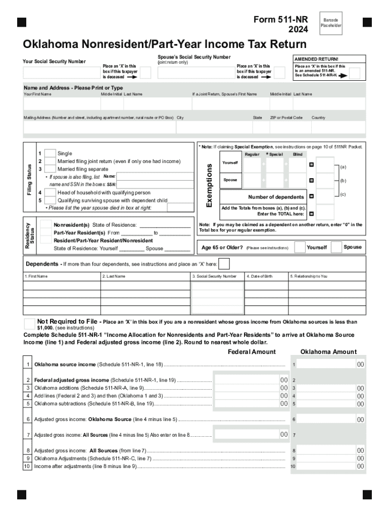 Fillable Online Oklahoma Nonresident/part-year Income Tax Return Fax Email Print - pdfFiller