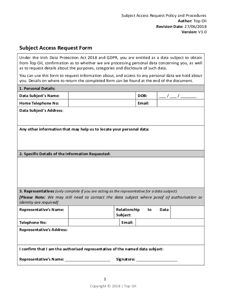 Fillable Online Request access to your data (subject access request ...