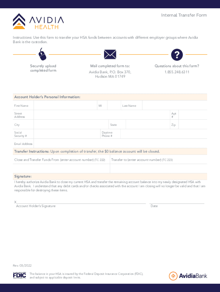 Fillable Online Internal Transfer Form for Hsa Funds Fax Email Print ...