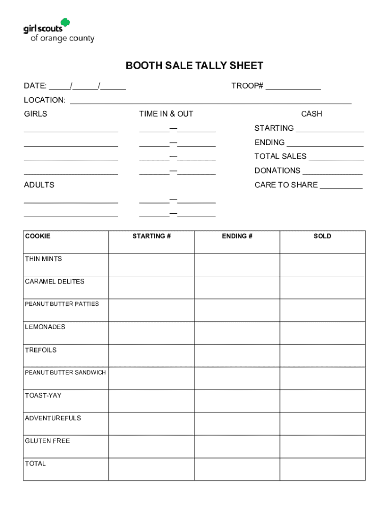 Fillable Online Booth Sale Tally Sheet Fax Email Print - pdfFiller