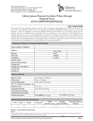 Fillable Online Proposal Form for Liberty Janata Personal Accident ...