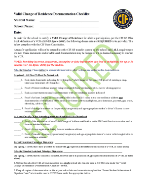 Fillable Online Valid Change of Residence Documentation Checklist Fax ...