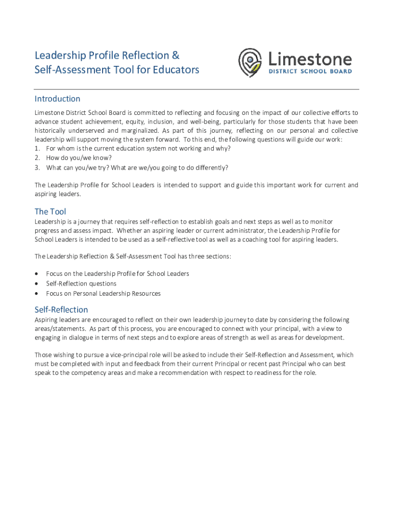 Fillable Online Leadership Profile Reflection & Self-Assessment Tool ...