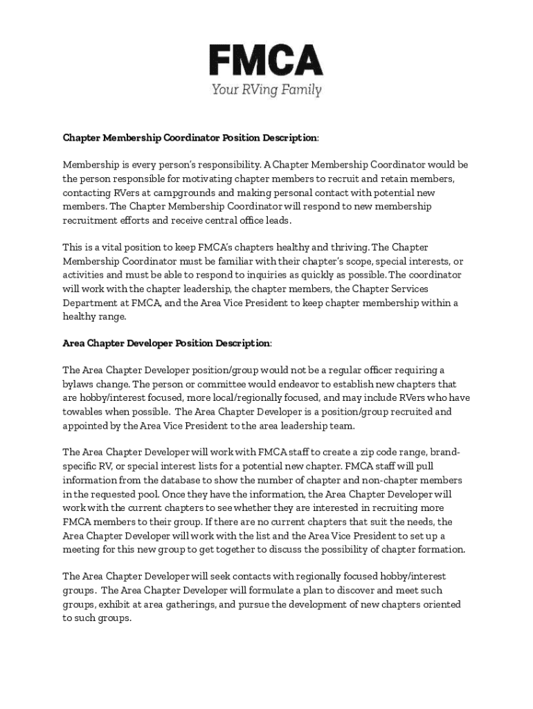 Fillable Online Membership Coordinator Job Description TemplateFree Fax Email Print - pdfFiller