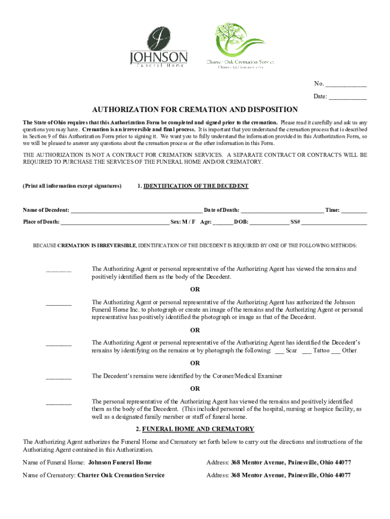 Fillable Online Authorization for Cremation and Disposition Fax Email ...