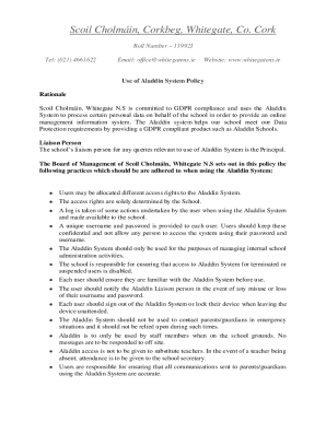 Fillable Online Scoil Cholmáin Aladdin System Policy Fax Email Print ...