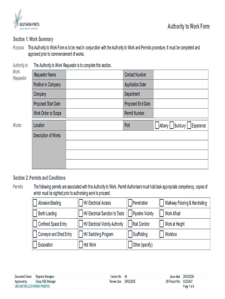 Fillable Online Sample Work Authorization Form (DOE O 412.1A, ... Fax ...