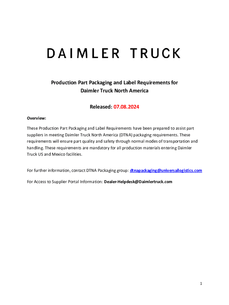 Fillable Online Production Part Packaging and Label Requirements for ...