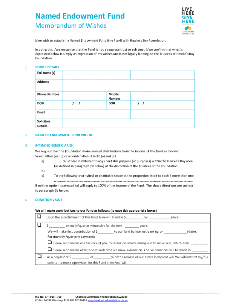 Fillable Online A donor wishes to start an endowment that will provide ... Fax Email Print ...