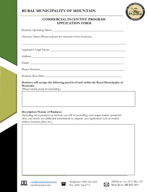 Fillable Online Rural Municipality of Mountain Commercial Incentive Program Application Fax ...