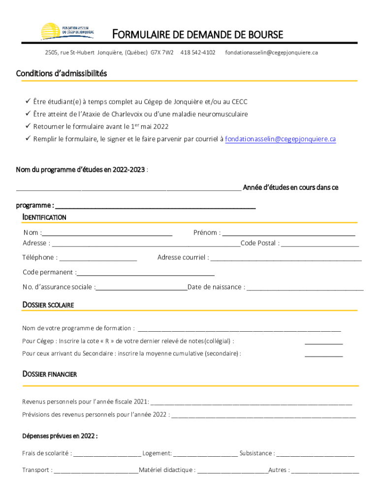 Remplissable en ligne Formulaire d\'inscriptionla bourse Parcours Fax Email Imprimer - pdfFiller