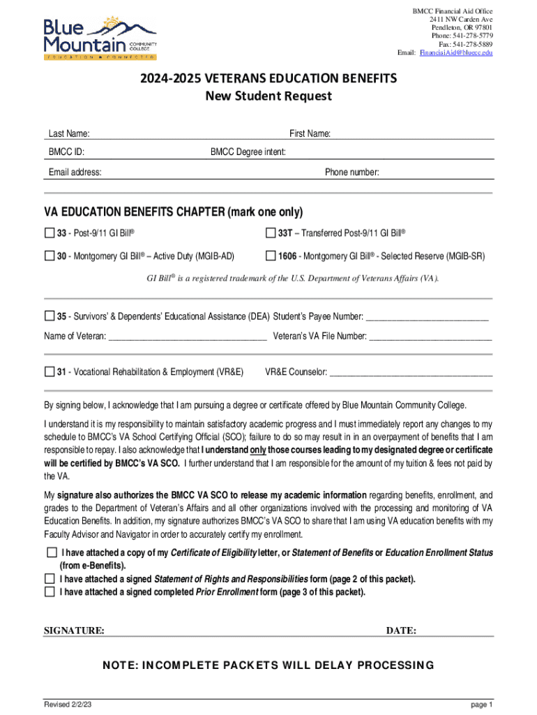 Fillable Online VA Education Benefits Request Packet - New Student - Sign in Fax Email Print ...