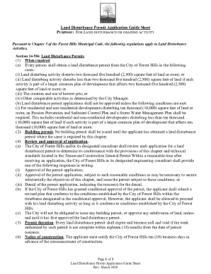 Fillable Online Land Disturbance Permit Application Guide Fax Email ...