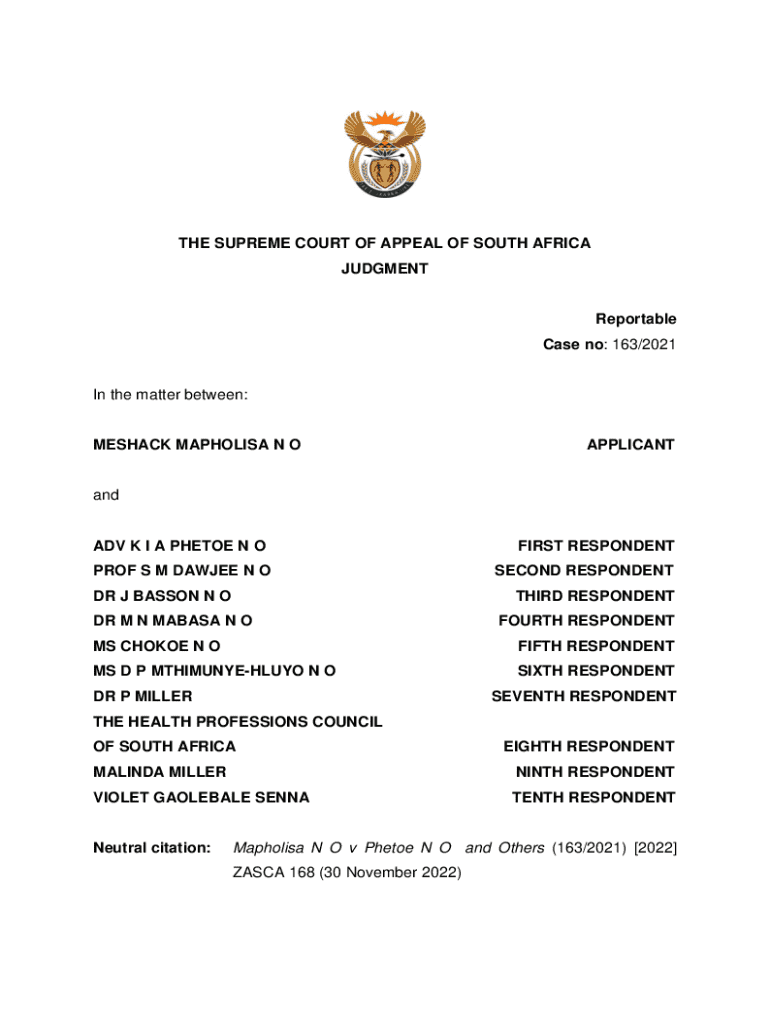 Fillable Online Mapholisa N O v Phetoe N O and Others (163/2021) 2022 ...