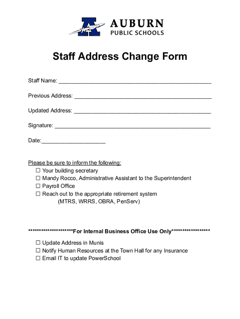 Fillable Online Staff Address Change Notification Fax Email Print ...