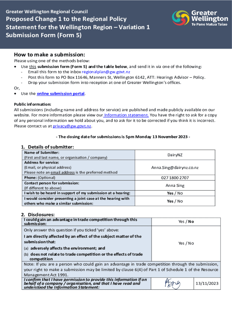 Fillable Online Variation 1 Submission Form (Form 5) Fax Email Print - pdfFiller