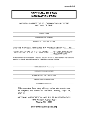 Fillable Online Napt Hall of Fame Nomination Fax Email Print - pdfFiller