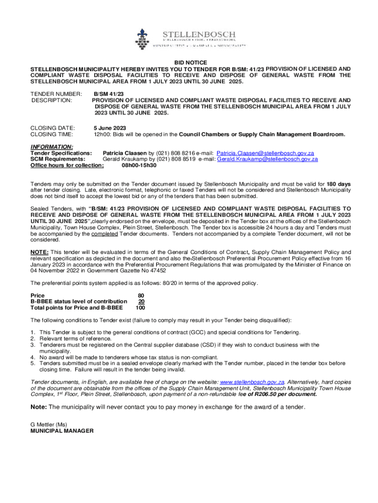 Fillable Online Tender for Provision of Licensed and Compliant Waste ...