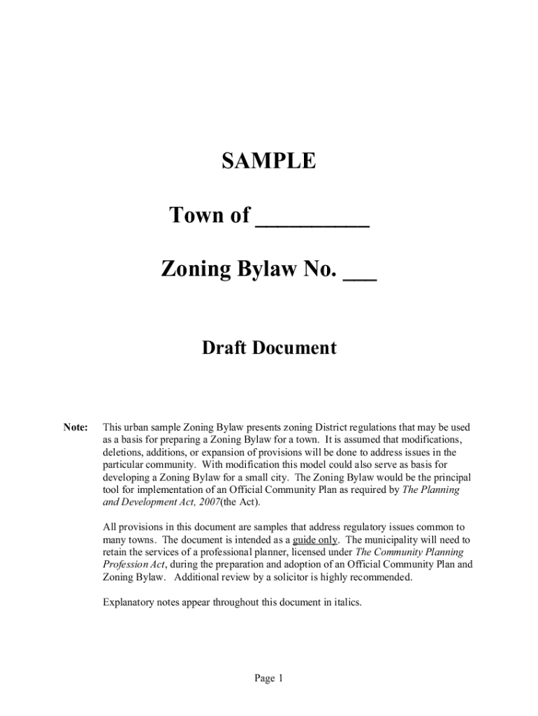 Fillable Online Sample Zoning Bylaw - Town.doc Fax Email Print - pdfFiller