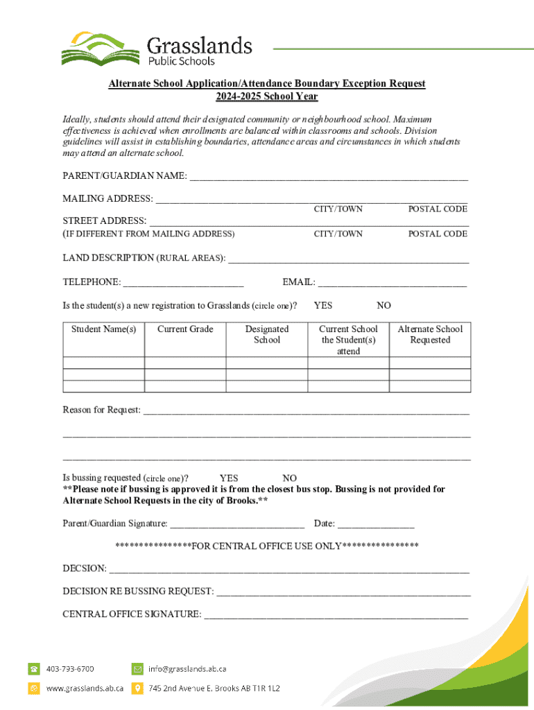 Fillable Online Alternate School Application/Attendance Boundary ... Fax Email Print - pdfFiller