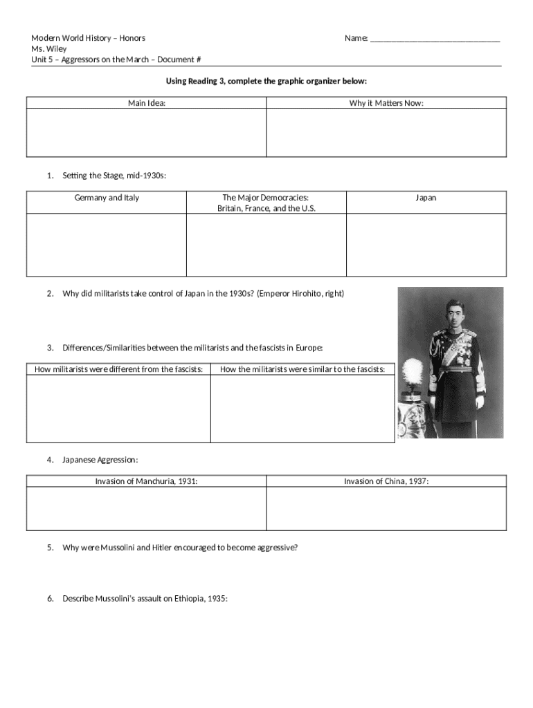 Unit 5.3 Graphic Organizer Part 1 World History Honors Doc Template ...