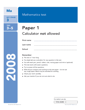 Fillable Online Key Stage 3 Mathematics Test 2008 Fax Email Print ...